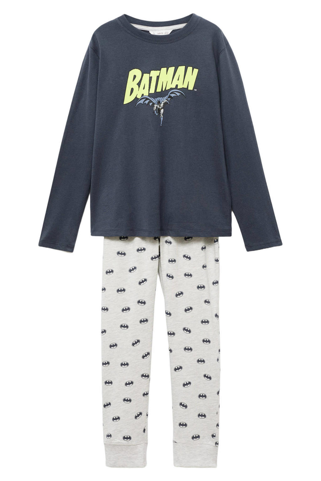 Mango Kids Batman pyjama middengrijs/donkerblauw | kleertjes.com