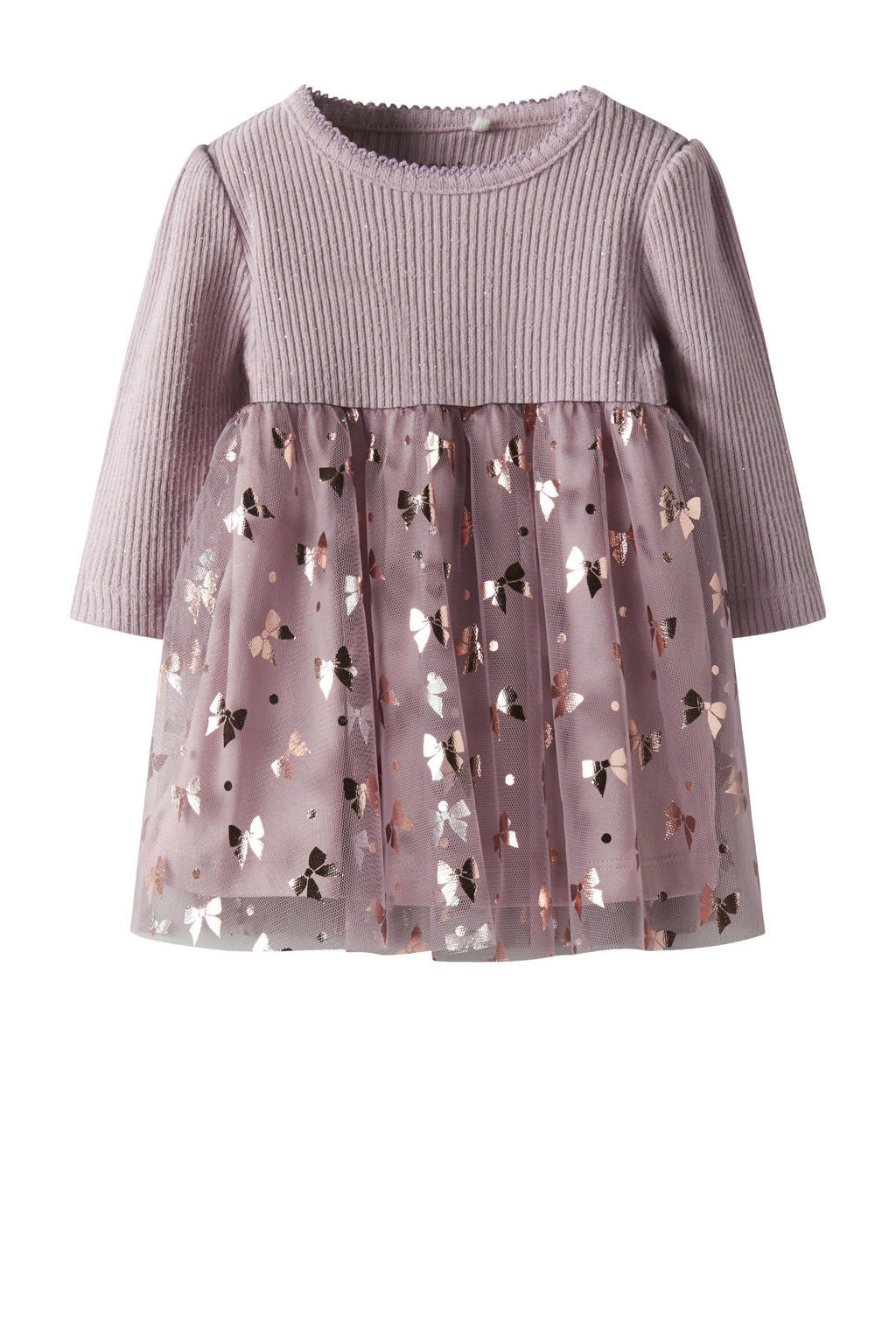 NAME IT BABY korte jurk gebreid lila | kleertjes.com