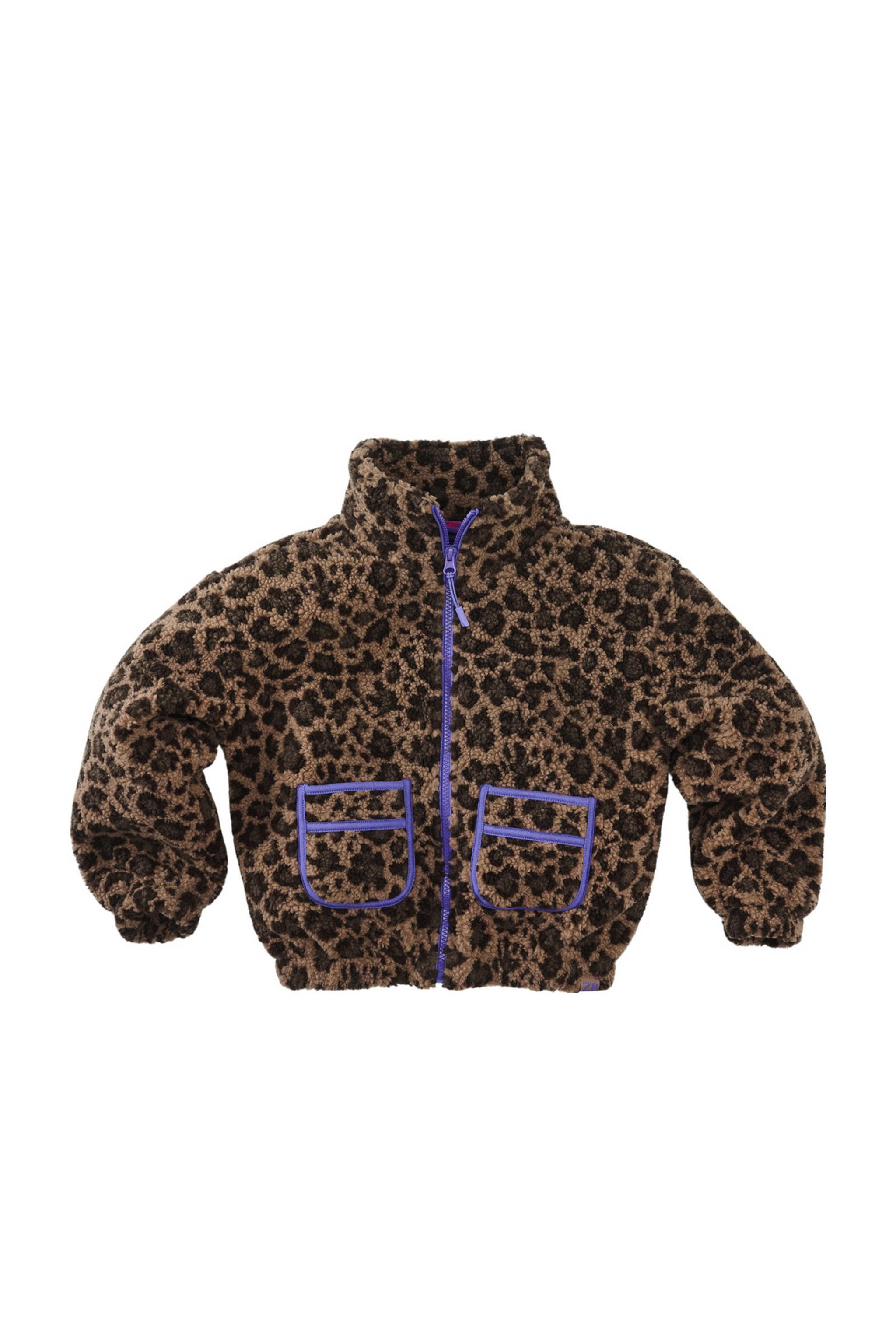 Z8 kids teddy winterjas Marika met panterprint bruin | kleertjes.com