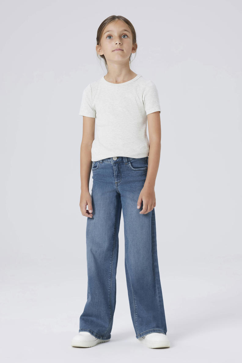 NAME IT KIDS wide leg jeans Medium blue denim | kleertjes.com