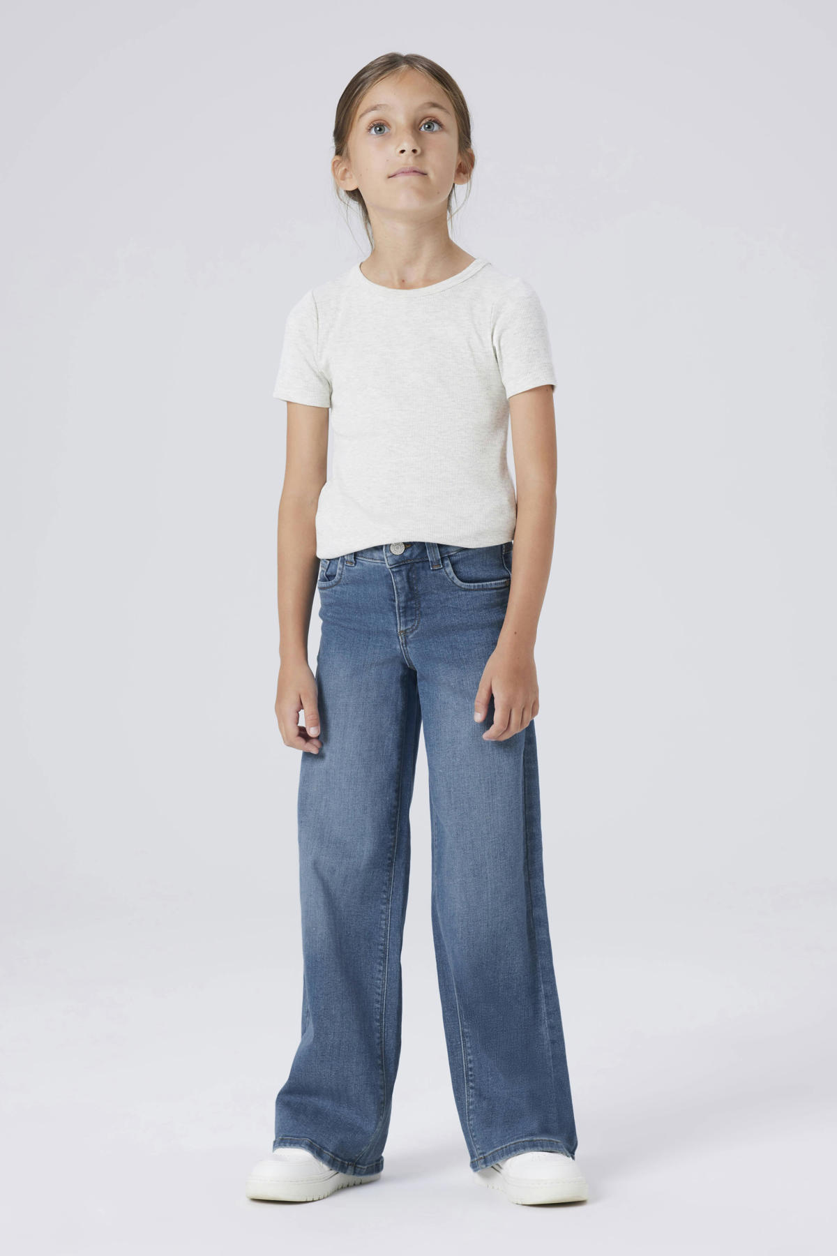 NAME IT KIDS wide leg jeans Medium blue denim | kleertjes.com