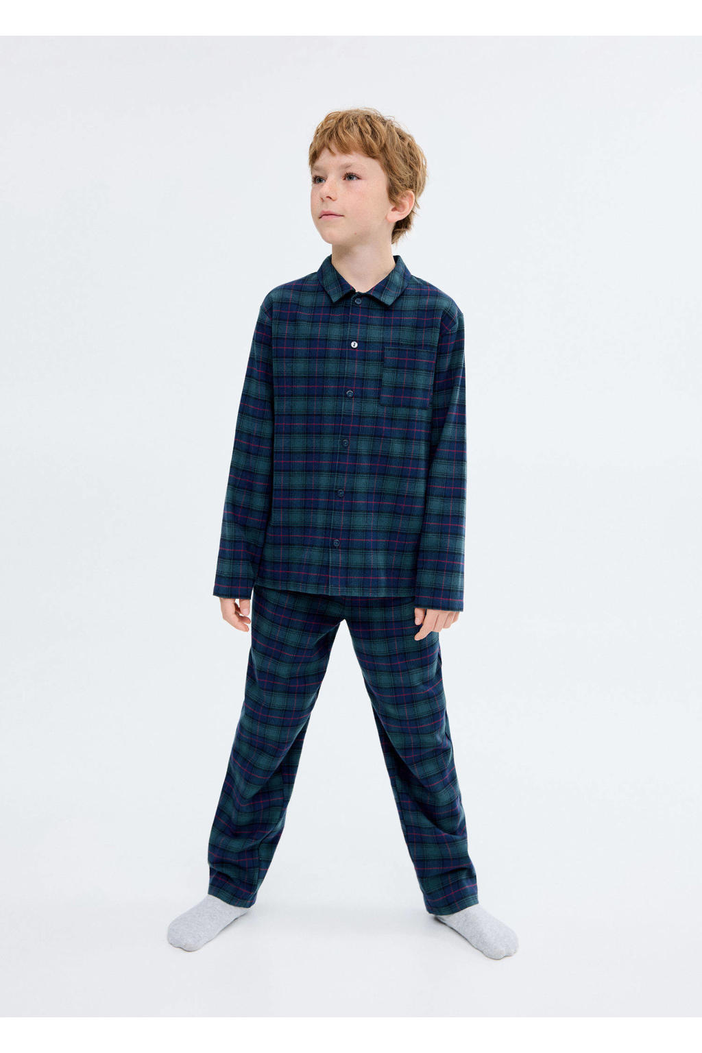 Mango Kids pyjama met geruite print donkerblauw | kleertjes.com