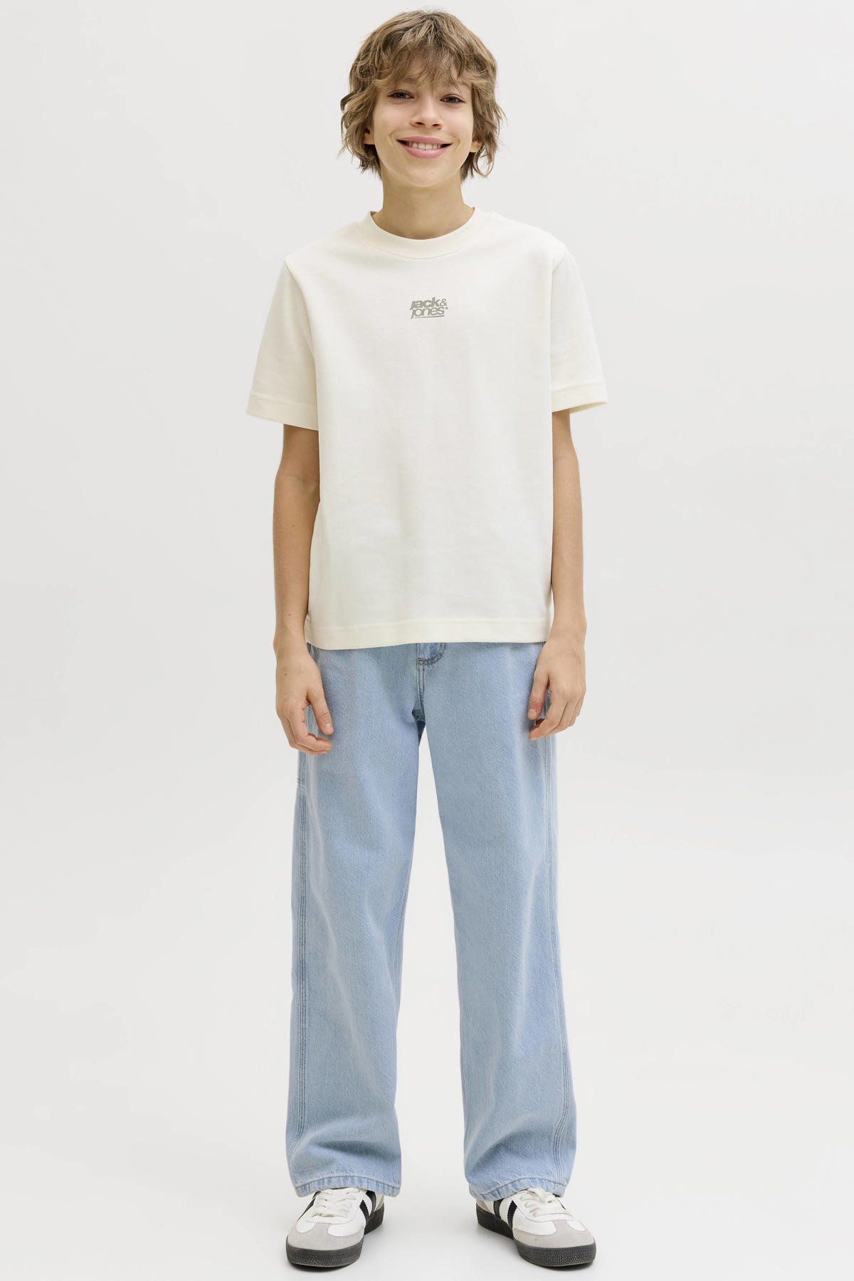 JACK & JONES JUNIOR high waist baggy jeans light blue denim | kleertjes.com