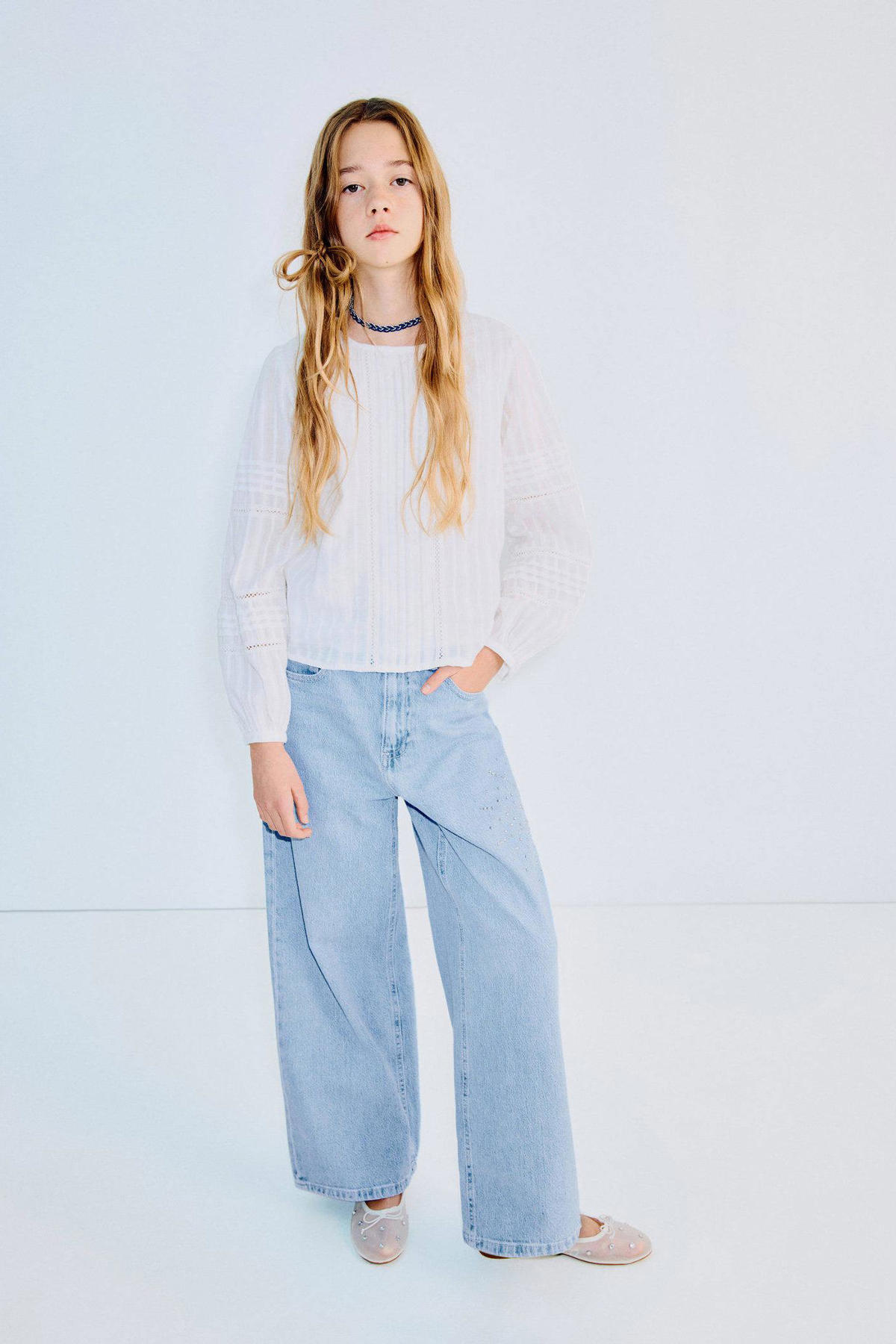 Mango Kids high waist barrel jeans light blue denim | kleertjes.com