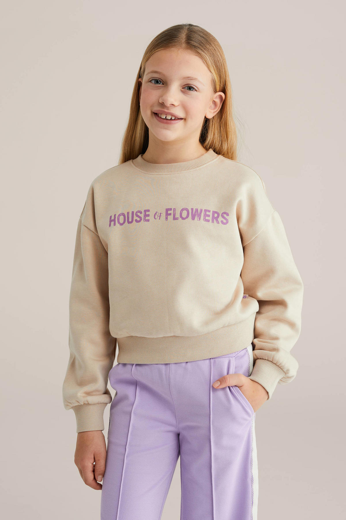WE Fashion sweater met backprint beige | kleertjes.com