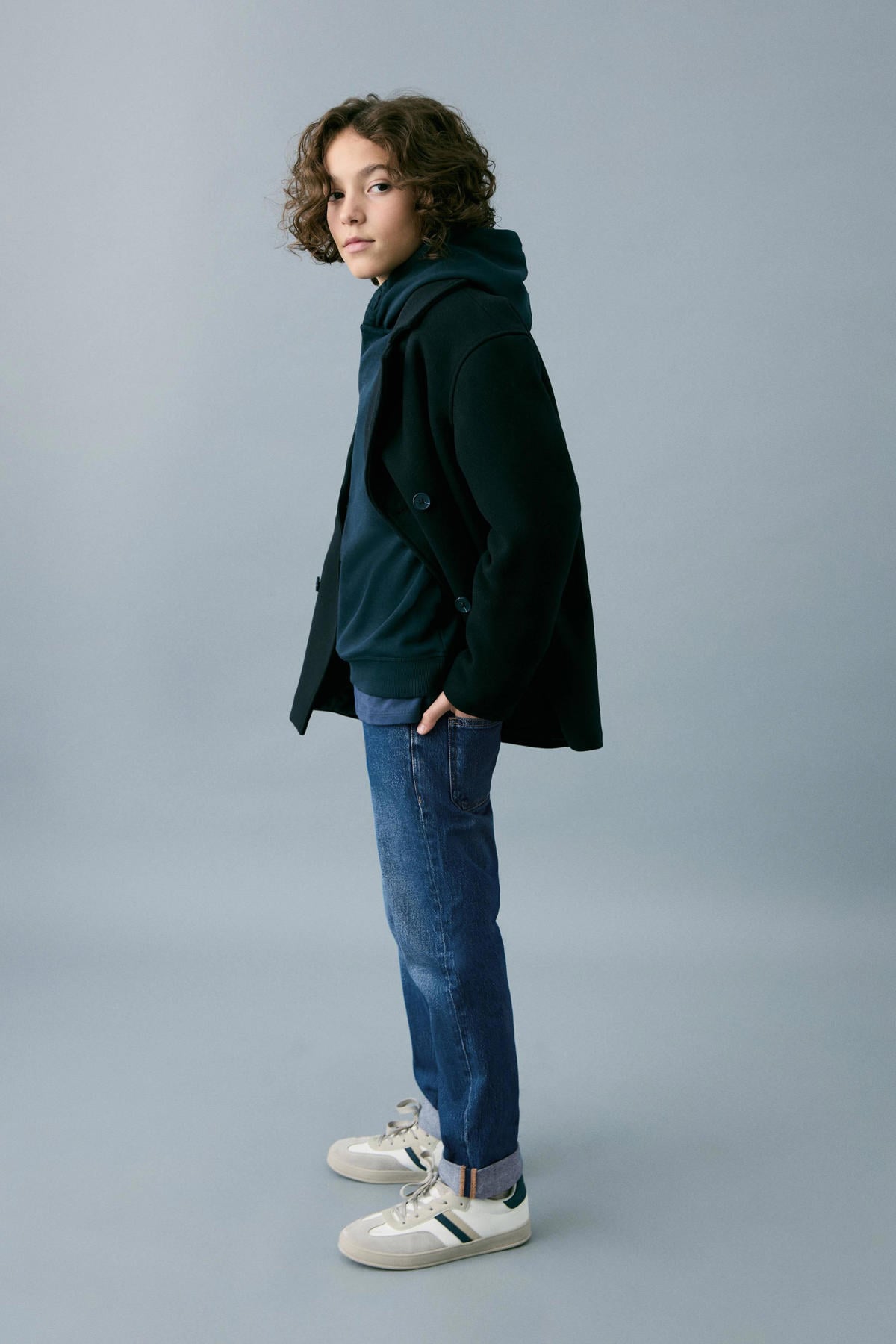 Mango Kids tapered jeans medium blue denim | kleertjes.com